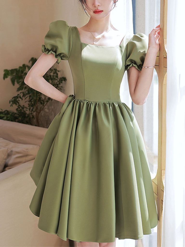 Green Satin Short Prom Dress Homecoming Dress, Green Graduation Dress ...